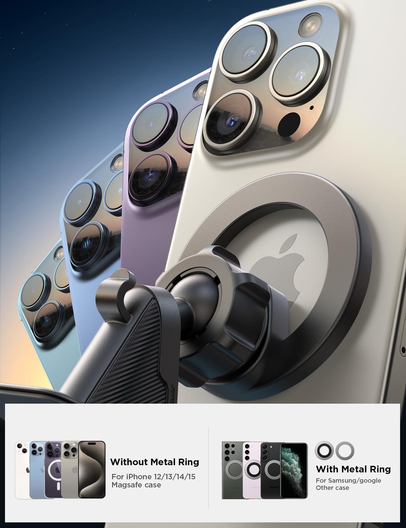 JOYROOM Fits MagSafe Car Mount, [Dashboard & Air Vent] 2 in 1 Super Stable Magnetic Car Phone Mount Fit for iPhone 15 14 13 12 Pro Max Plus Mini & MagSafe Case & All Phone