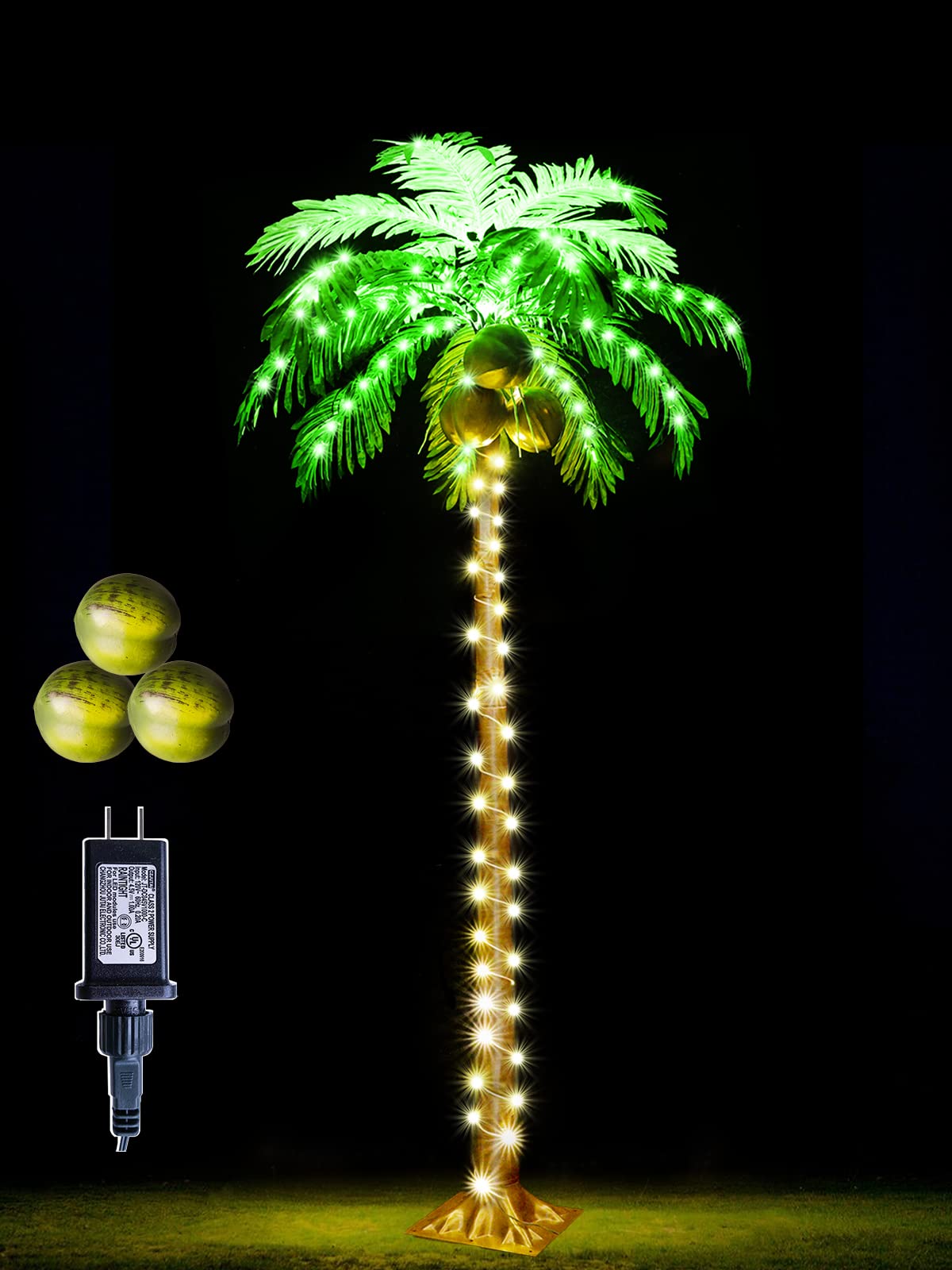 HEYCOLOR 5FT LED Lighted Palm Tree with Coconuts Outdoor Artificial Palm Tree Prelit Christmas Tree Tropical Palm Tree Lights for Home Patio Pool Hawaiian Luau Jungle Party Tiki Bar Indoor Decoration