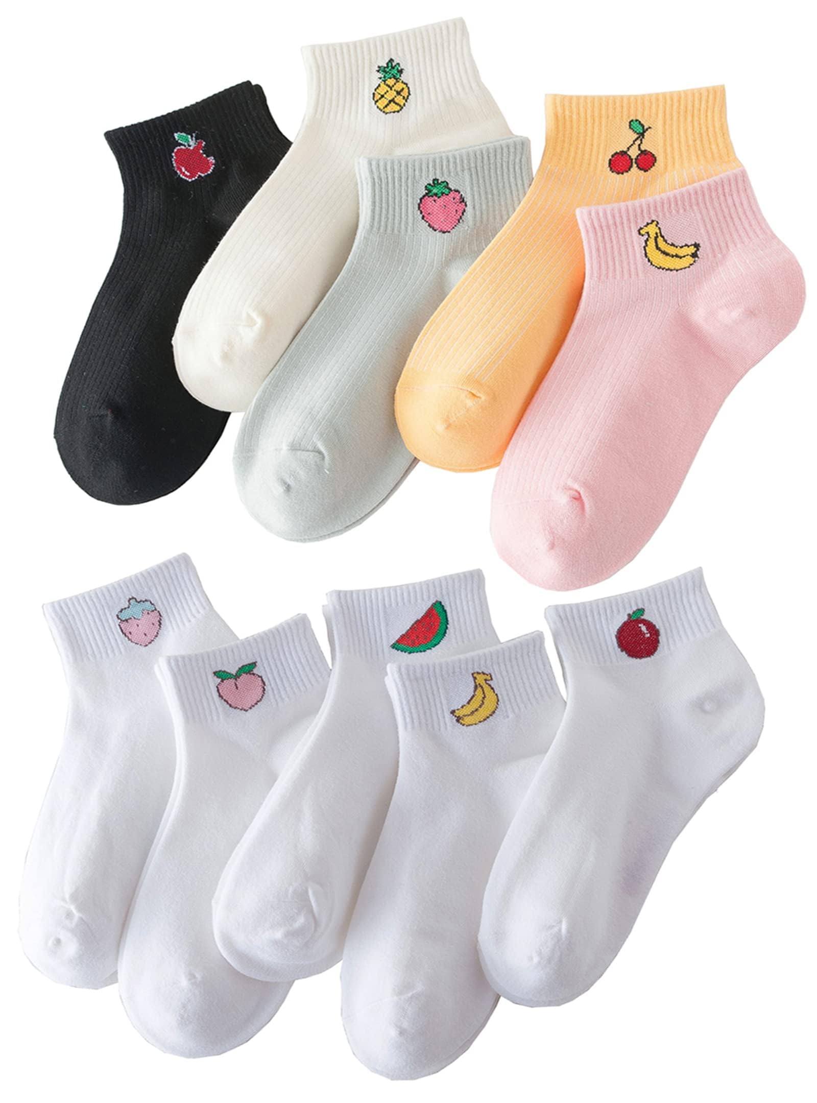 Joylife Fruit Embroidered Ankle Socks Cute Low Cut Socks for Women, Ladies, Girls, 10 Pack