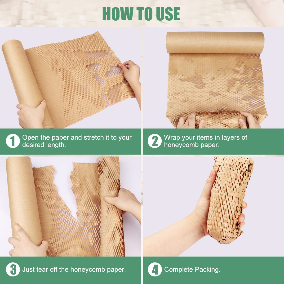 Honeycomb Packing Paper, 15" x 400' Honeycomb Paper Cushioning Wrap for Moving House Eco-Friendly Kraft Packing Paper for Gift Breakables as Bubble Wrap Roll Alternative