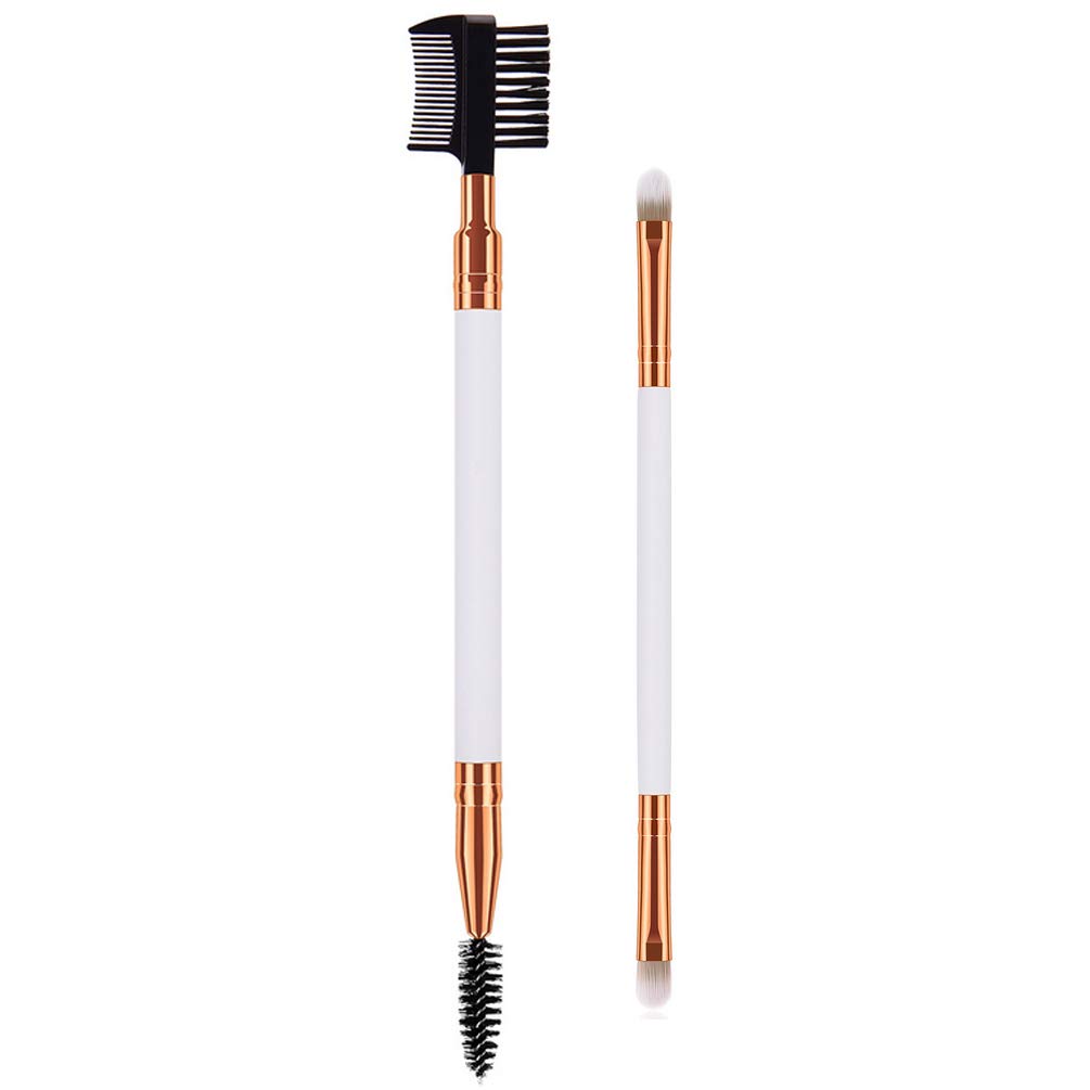 JASSINS Eyebrow Brush Eyelash Comb & Spoolie Brush, Dual Eye Shadow Brush, Professional Eye Makeup Tool (White-gold)