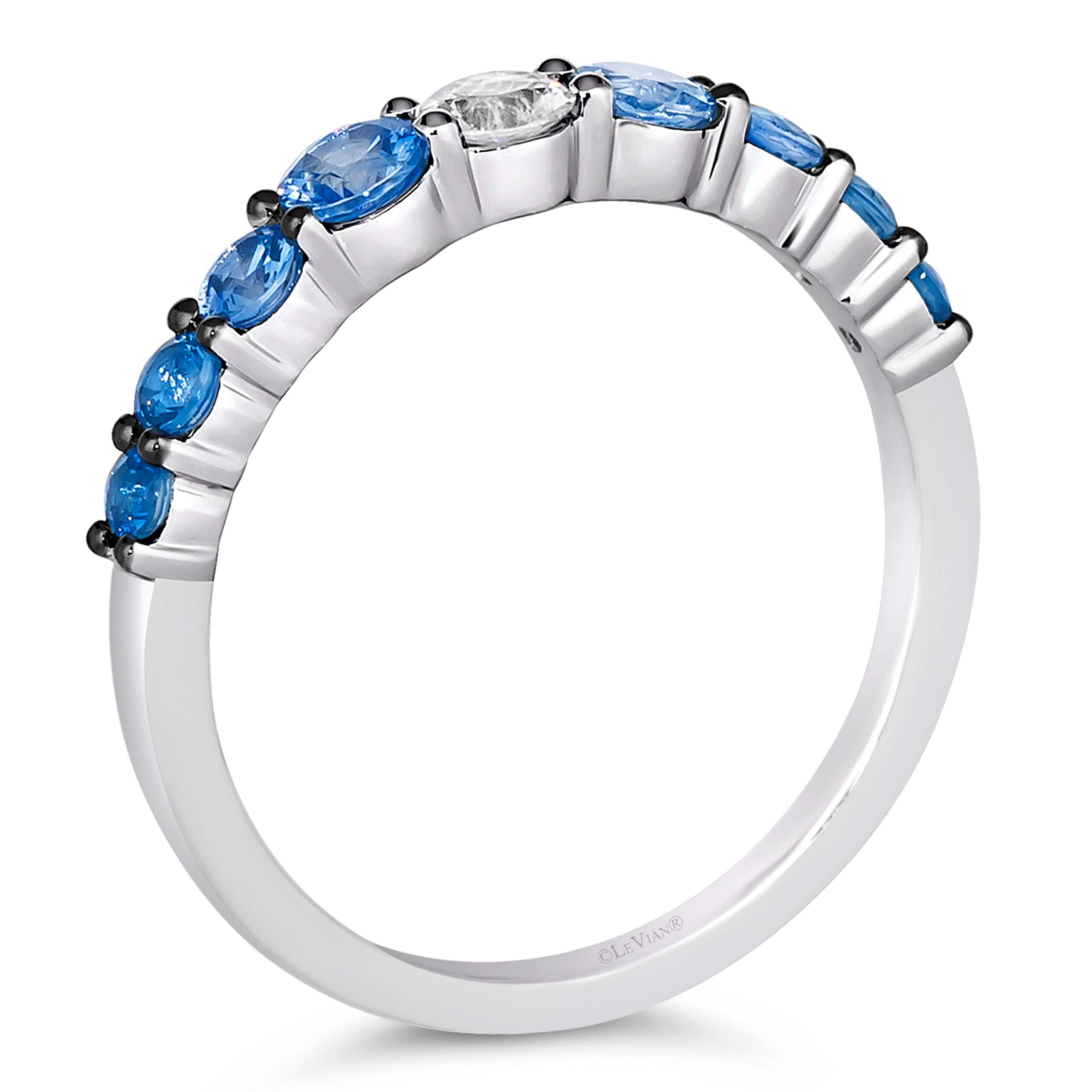 LE VIAN 1 Carat White and Blue Sapphire Classic Stackable Band Ring for Women in 14k White Gold Promise Anniversary Ring Size 7