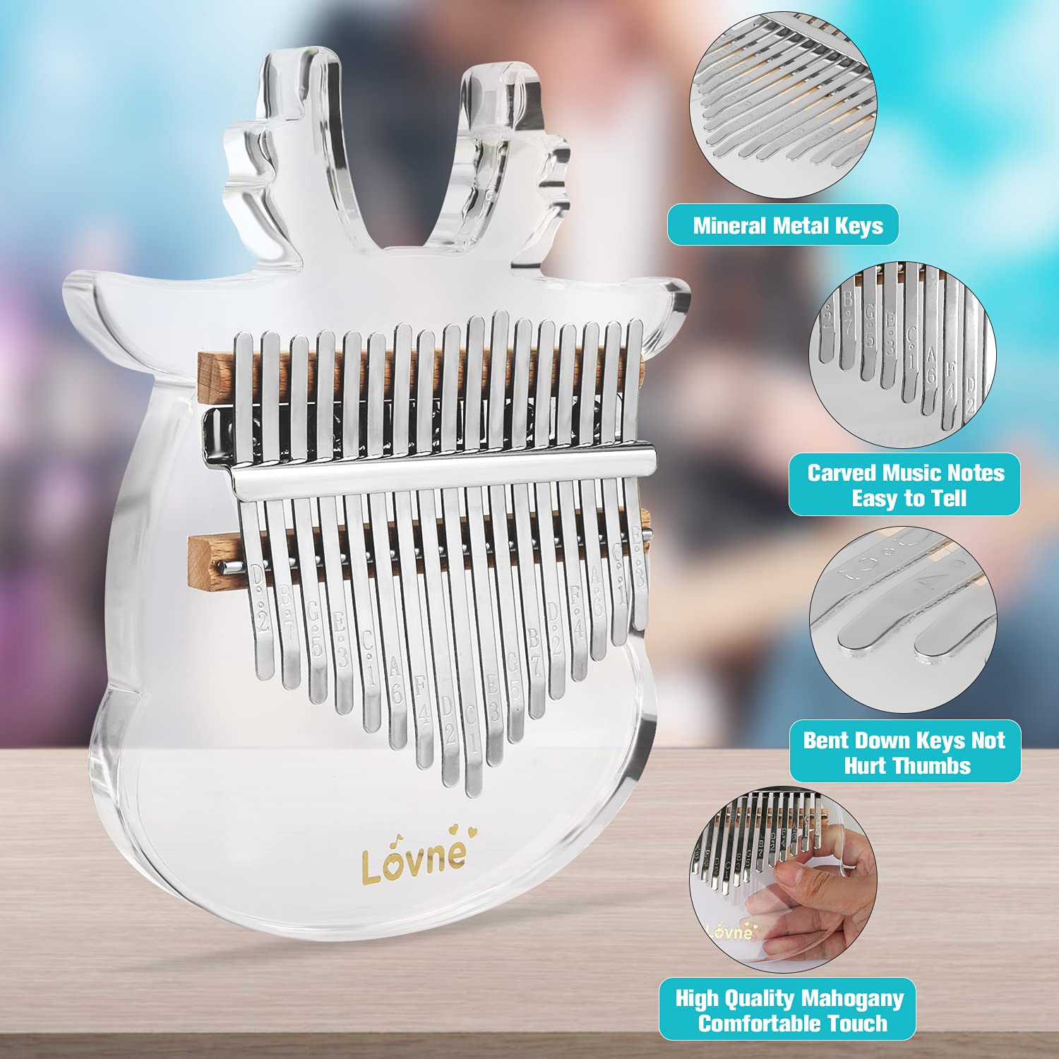 Kalimba Thumb Piano 17 Keys Deer Shape with Protective Box, Crystal Kalimba Acrylic Mbira Finger Piano, Musical Instrument with Tuning Hammer and Study Instruction Gifts