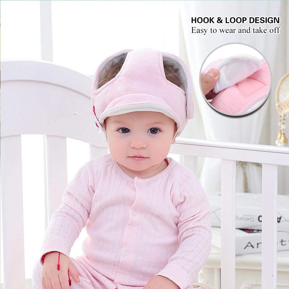Infant Head Protection Cushion Bonnet Hat Baby Toddler Safety Helmet Adjustable Safety Protective Headguard Harnesses Hat for Biking Walking Crawling(Pink)