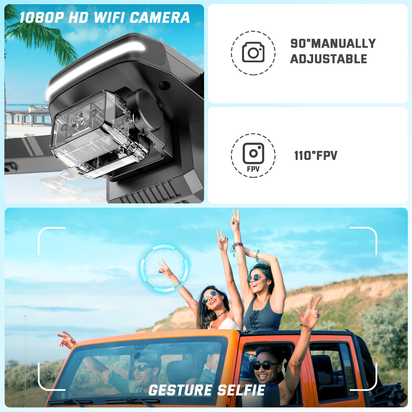 Heygelo S80 Drone with Camera for Adults, Foldable 1080P HD Mini Drones for Kids Beginners, Remote Control Helicopter Boys Toys/Gift with FPV Live Video, Full Guards, One Key Start, 2 Batteries