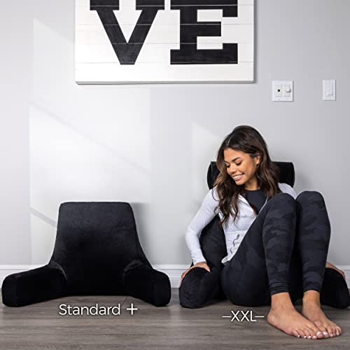 Husband Pillow Combo - Backrest Pillow with Arms : Standard Black & Lap Desk Bed Tray : Grey - Memory Foam Reading Pillows for Bed & Laptop Bed Tray Table