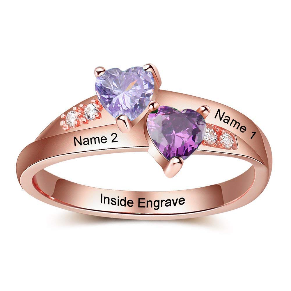 Imptora Personalized Promise Rings for Her Mother Rings with 2 Simulated Birthstones Custom Couples Name Ring for Women