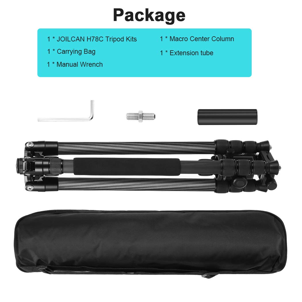 JOILCAN 81" Carbon Fiber Camera Tripod,Professional Tripod Monopod with 360 Degree Ball Head and Carrying Case for Travel and Work Load up to 35Ibs