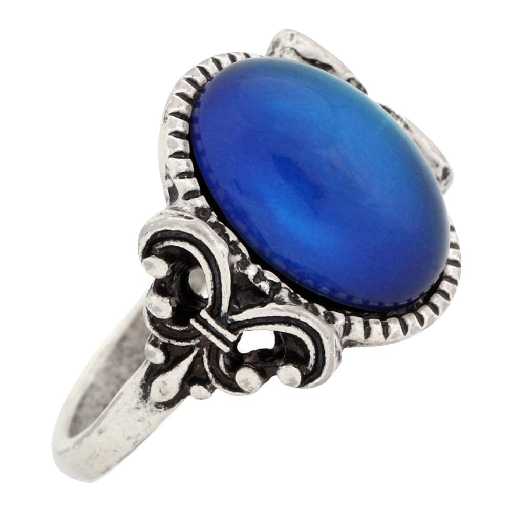 MY MOJOYAS Antique Sterling Silver Plated Mood Ring with Gothic Flower Pattern and Color-Changing Oval Stone (MJ-RSN008) (8)