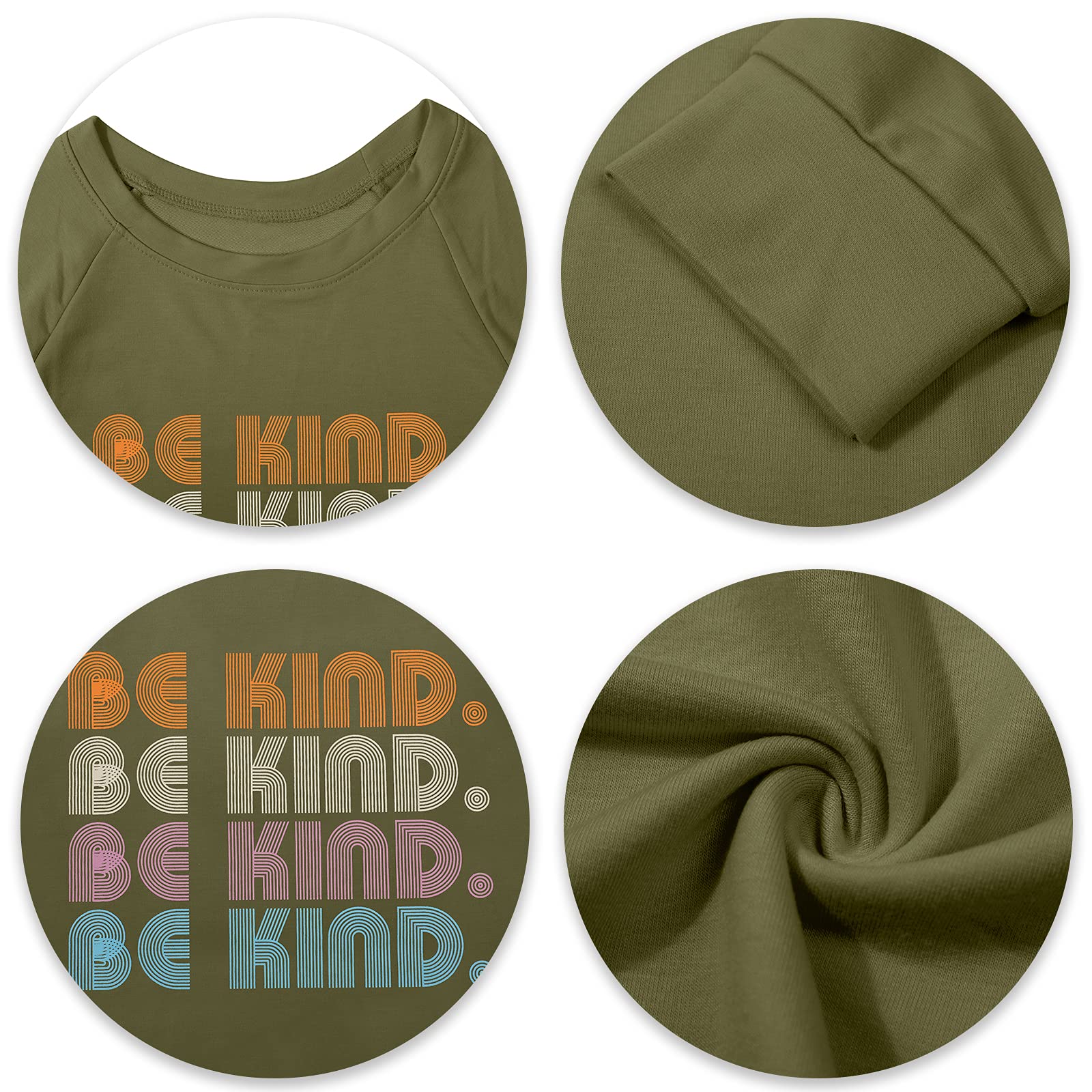 KIDDAD Be Kind Sweatshirt Women Funny Letter Print Blessed Long Sleeve Shirt Inspirational Graphic Pullover Top Blouse Army Green