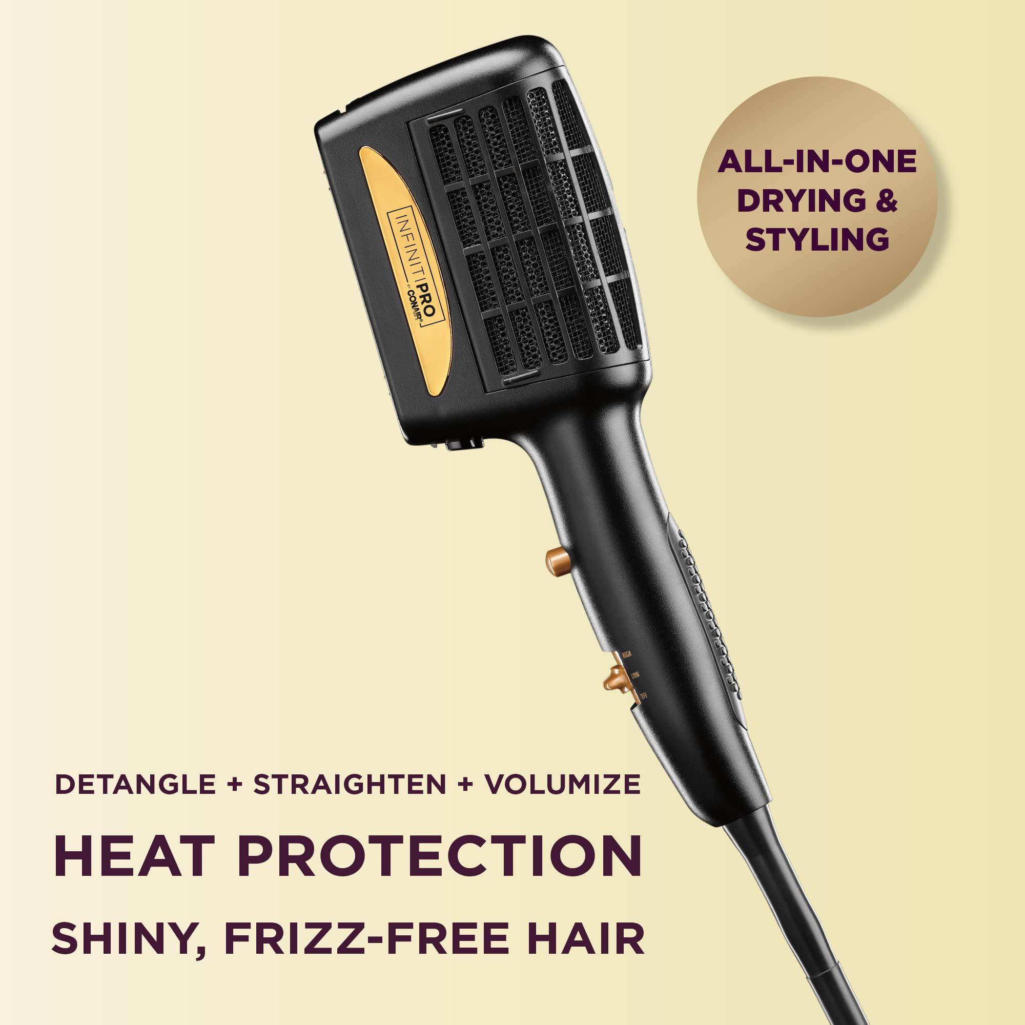 INFINITIPRO BY CONAIR 3-in-1 Styling Hair Dryer, 1875W Hair Dryer and 3 Attachments