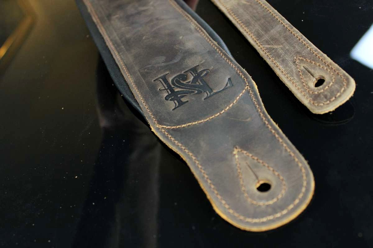 Iconic Leathers 3.25" Wide Lightly Distressed Dark Brown Dual Padded Leather Guitar and Bass Strap IL-5DBrn