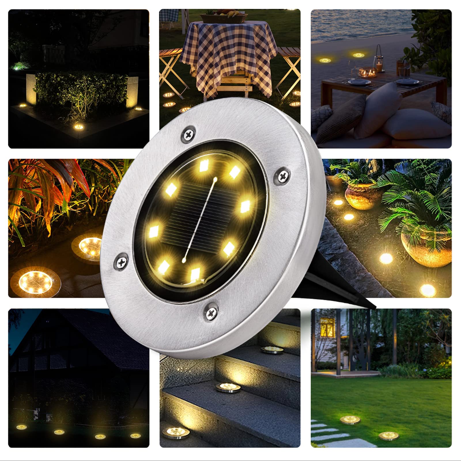 JUMJINGY Solar Ground Lights IP67 Solar Lights Outdoor Waterproof Warm 12 Pack for Yard Garden Patio Lawn Walkway Pathway Landscape Lighting