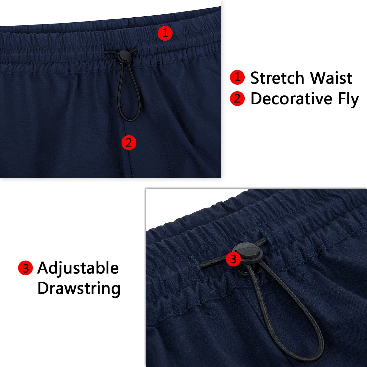 LE VONFORT Mens Water Resistant Elastic Waist Cargo Hiking Shorts Quick Dry Stretch Tactical Shorts with Pockets Navy XX-Large