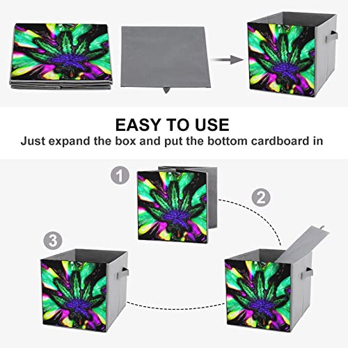 Trippy Psychedelic Leaf Storage Bins Cubes Foldable Fabric Organizers with Handles Clothes Bag Book Box Toys Basket for Shelves Closet 10.6"