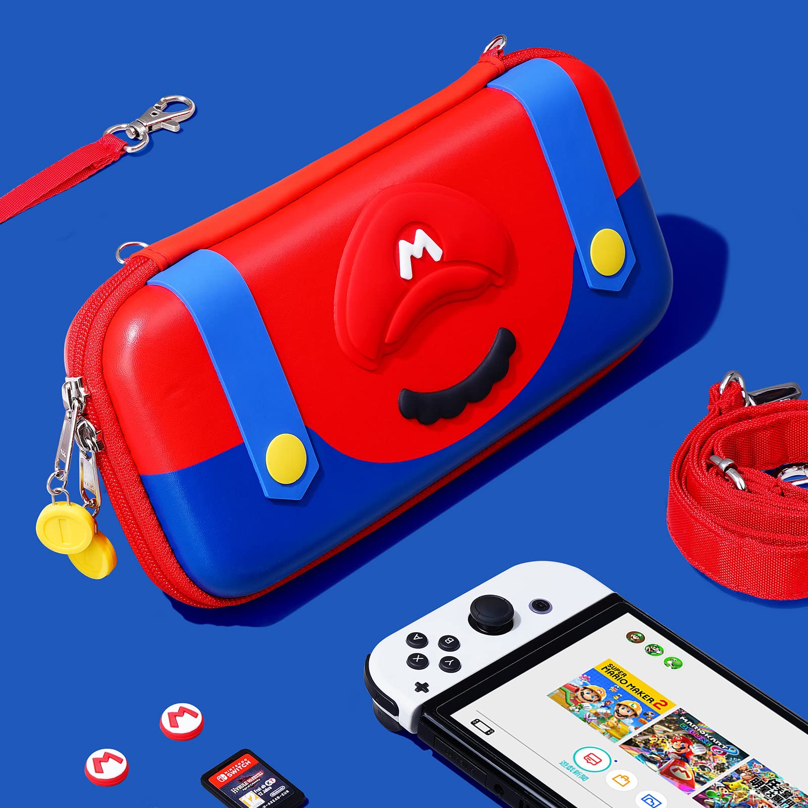 JINGDU Carrying Case Suitable for Switch/OLED Console and Joy Cons, Protective Storage Bag Used to Store Switch & Other Accessories, Game Bundle with 8 Game Card Slots, 2 Straps,Red
