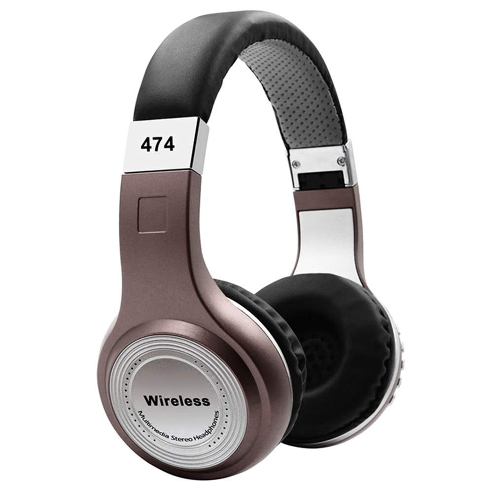 In-ear Bluetooth headset, Hi-Fi stereo wireless headset, foldable, soft storage protein earmuffs, with built-in microphone wired mode, suitable for online courses, home office, PC/mobile/TV - Brown