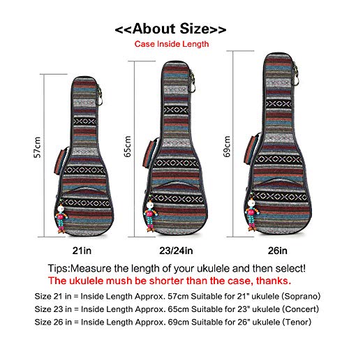 HOT SEAL® 10MM Adjustable & Comfortable Durable Ethnic Ukulele Case Bag Bohemia style (21in, Bohemia NO.3)