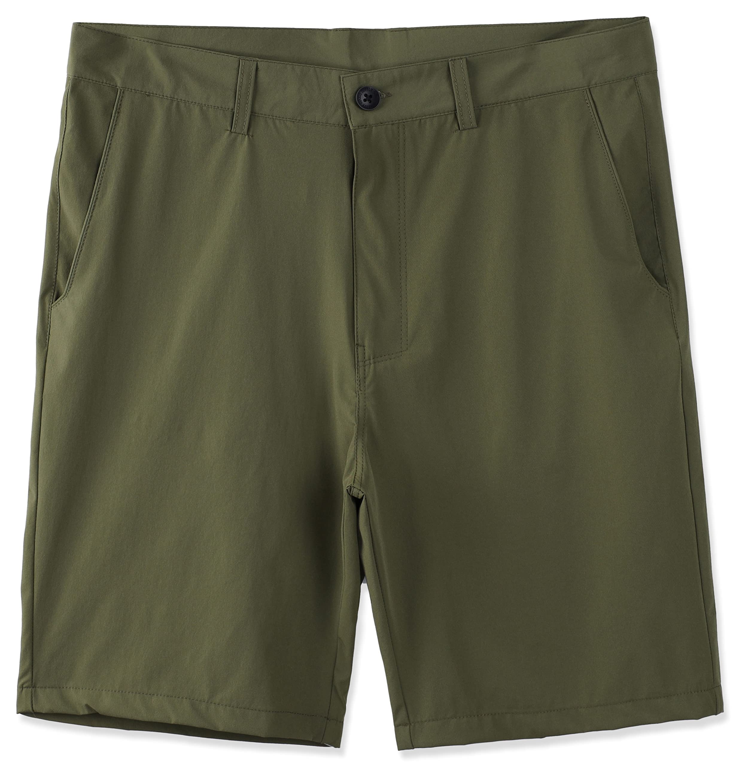 HARBETH Men's Performance Quick Dry Slim Fit 9 Inch Active Hybrid Dress Chino Golf Hiking Shorts Army Green 34