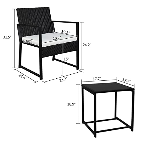 HEYBEC Patio Elegance 3-Piece Black Coffee Table and Chair Ensemble.