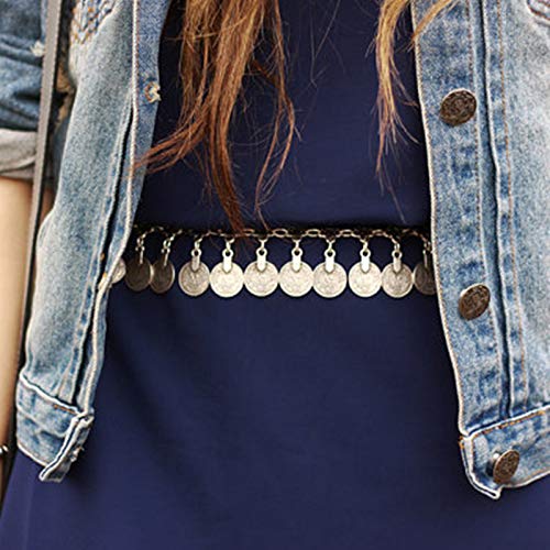 idealway Gypsy Silver Dangle Coins Belly Chain Hippie Boho Belt Belly Dance Chain Body Jewelry (AS)