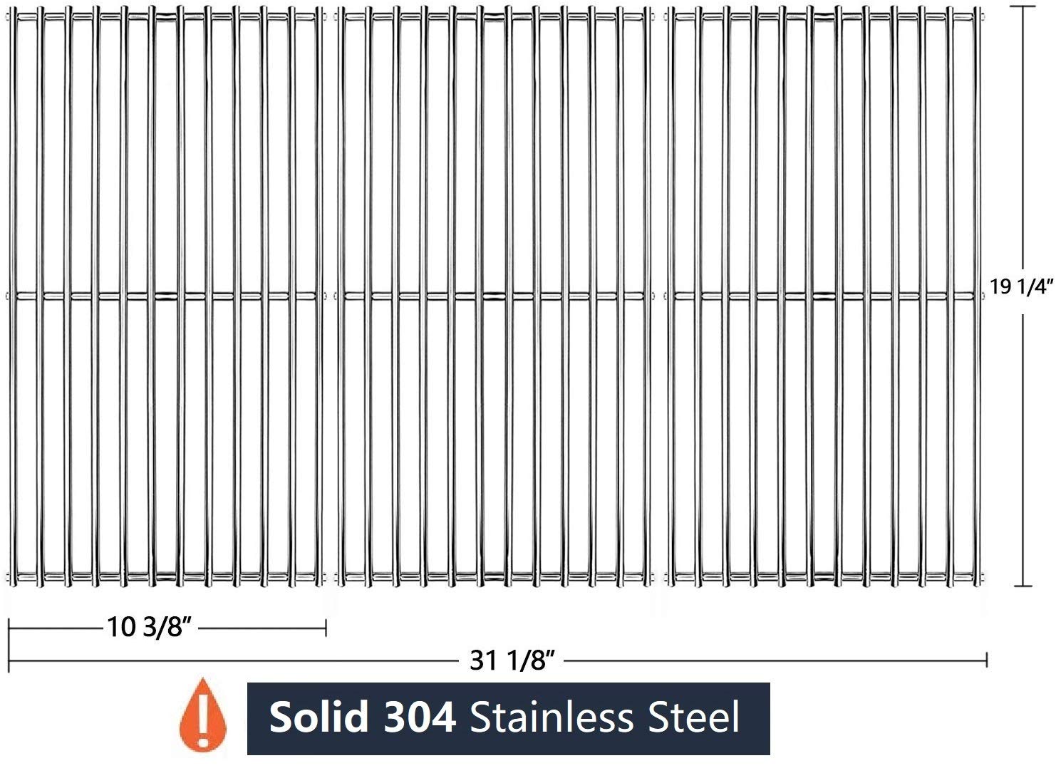 Hongso 19 1/4" SUS304 Stainless Steel Cooking Grid for Gas Grill Brinkmann, Charmglow, Costco, Jenn Air, Members Mark, Nexgrill, Perfect Flame and Other Grill Grates Replacement, 3 pieces SCI1S3