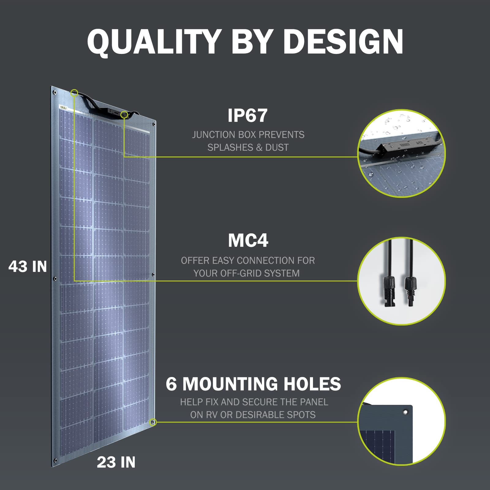HQST Flexible Solar Panel, 100 Watt 12 Volt Monocrystalline Flexible Waterproof for RV, Boats, Cabin, Roofs, Uneven Surfaces