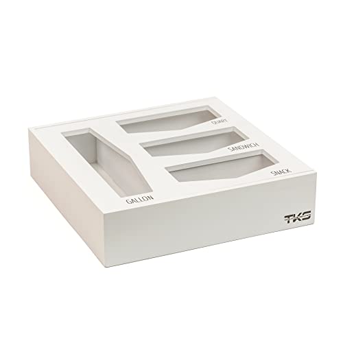 Zip Lock Bag Organizer with Snack Bag Clips for Food Packages & Ziplock Bag Holder for Filling - Our Ziplock Bag Storage Organizer Has a Convenient Sliding Lid & Laser Engraved Labels - White