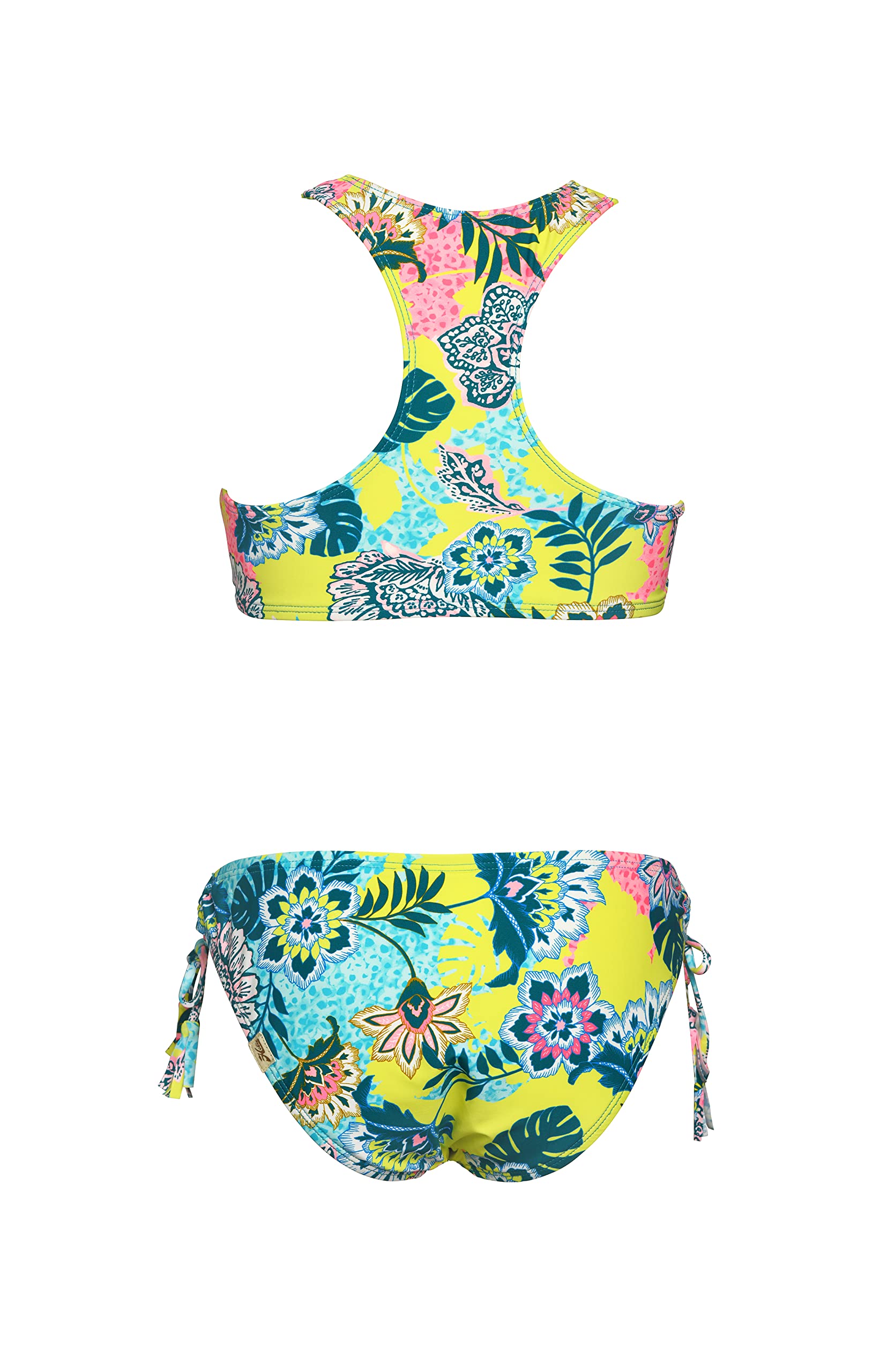 Hobie Girls' Racerback Bikini Top and Side Tie Hipster Bottom Swimsuit Set, Multi//Venice Vibes, 7