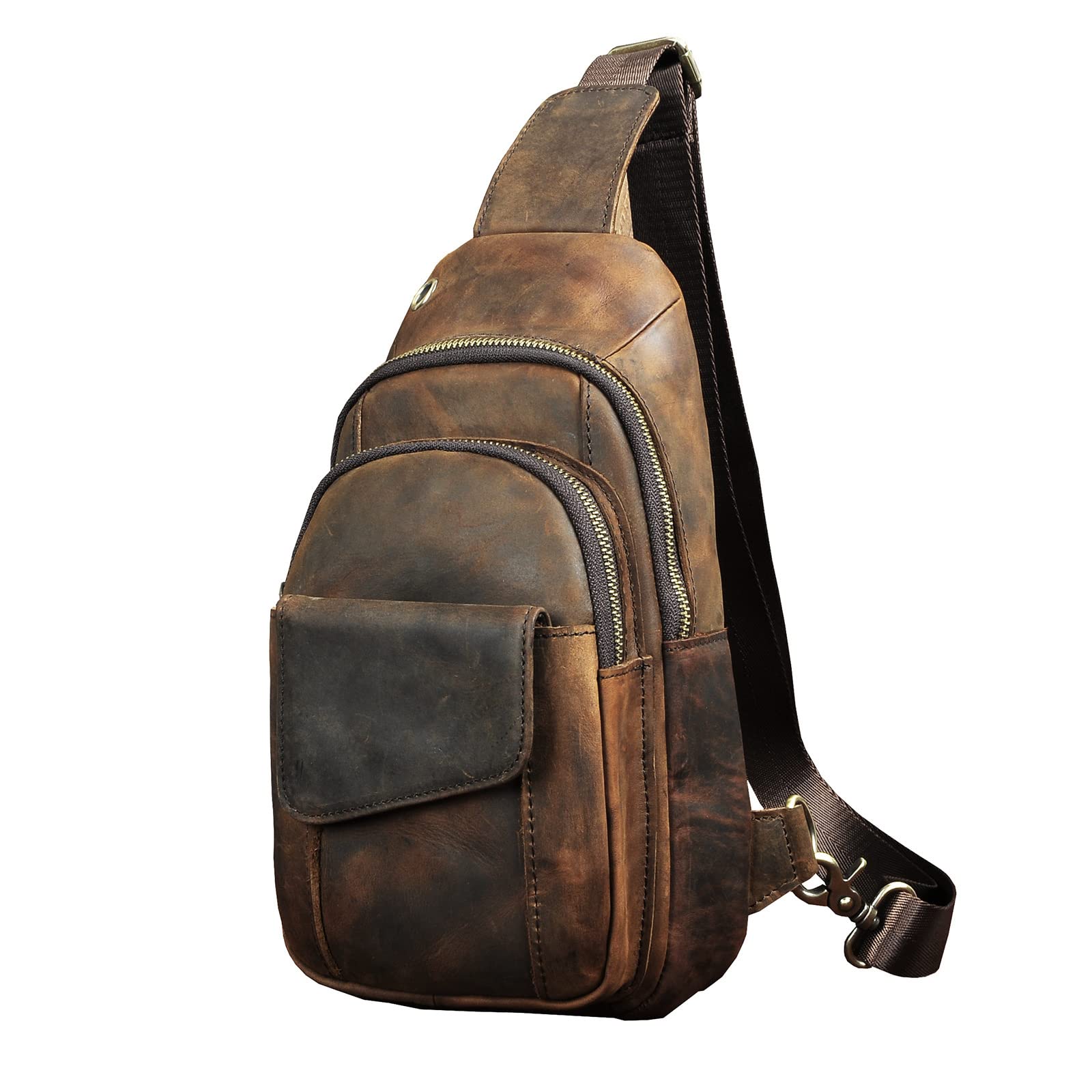 Le'aokuu Men Outdoor Casual Travel Hiking Tea Crossbody Chest Sling Bag Rig One Shoulder Strap Bag Backpack (E 8013 Small Size Silver)