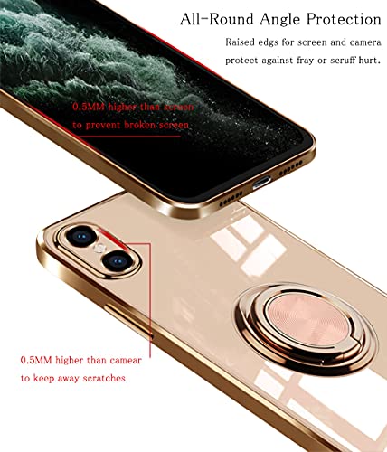 iPhone Xs/iPhone X Case 5.8" Soft Silicone Electroplated Anti-Scratch Cases with Ring Holder Stand Flexible TPU Bumper Shockproof Cover - Light Pink