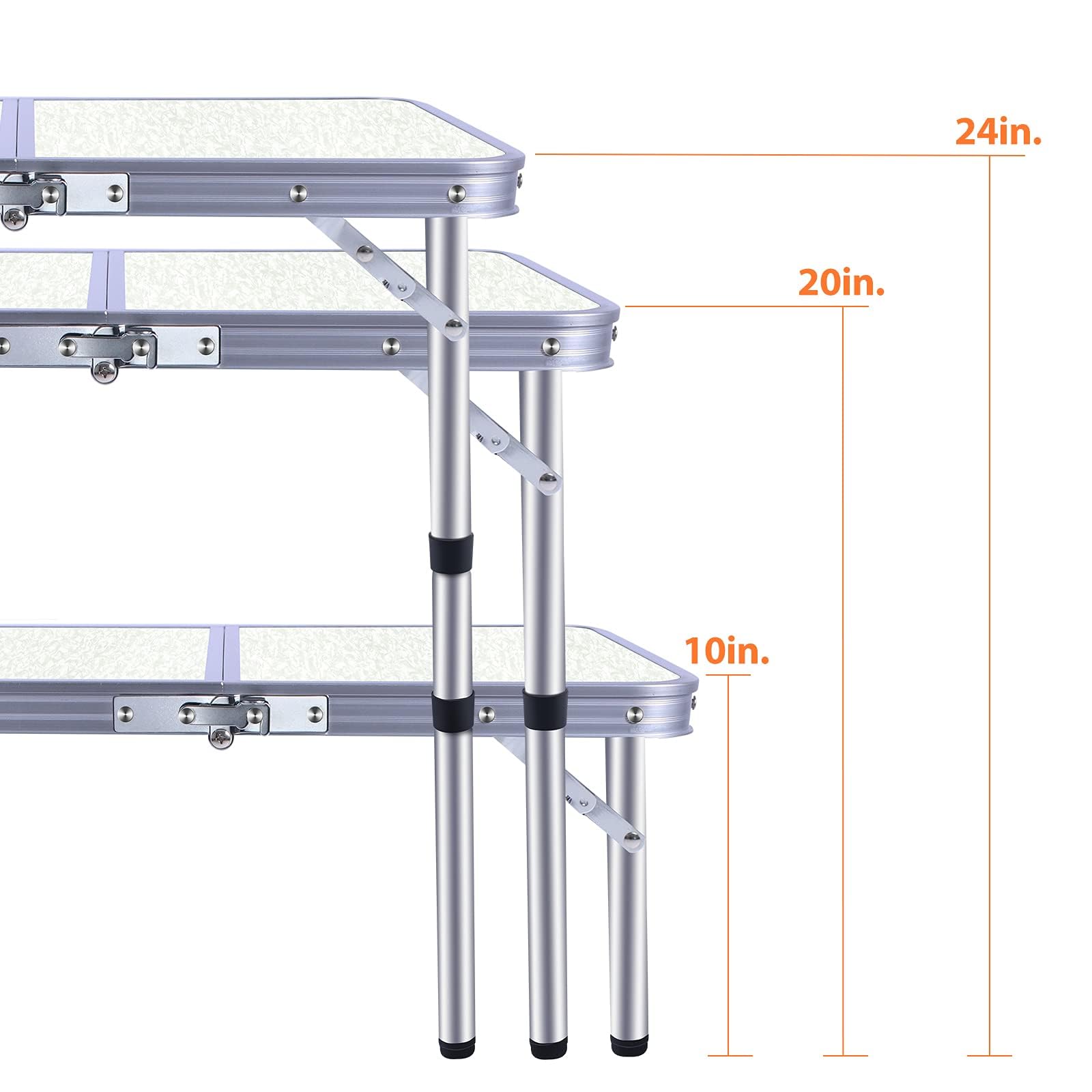 JUOIFIP Outdoor Small Portable Folding Table, 3 Adjustable Height Foldable Camping Table for Camp, Lightweight Aluminum Fold Up Table for Picnic, BBQ, Party, Travel, Home Use. White