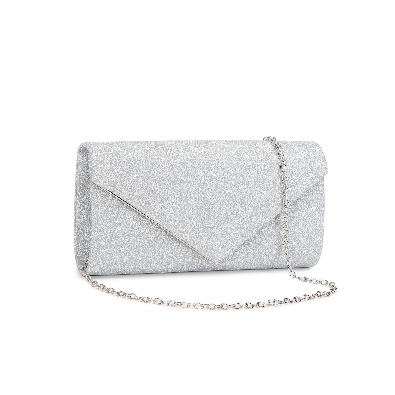 Leanoria Bling Envelope Evening Clutch Purses Sparkling Shoulder Crossbody Chain Bag for Party Wedding Prom (Silver)