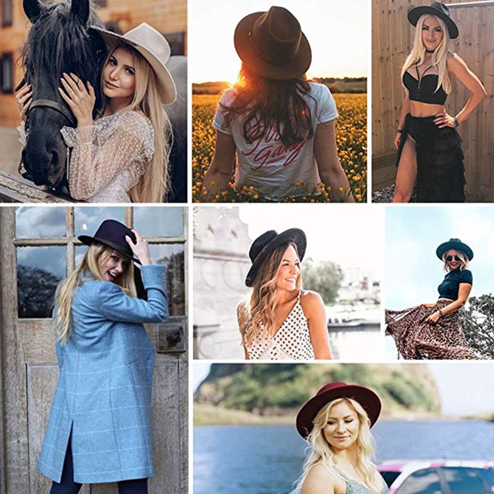 Koreshion Women Classic Fedora Hat Wool Wide Brim Felt Hats Jazz Cap with Belt Buckle Panama Hat Coffee