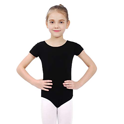 HiDance Ballet Leotards, Girls' Classic Short Sleeve Leotards for Ballet Dance Gymnastics, Crisscross Straps Back Dance Tops black 160