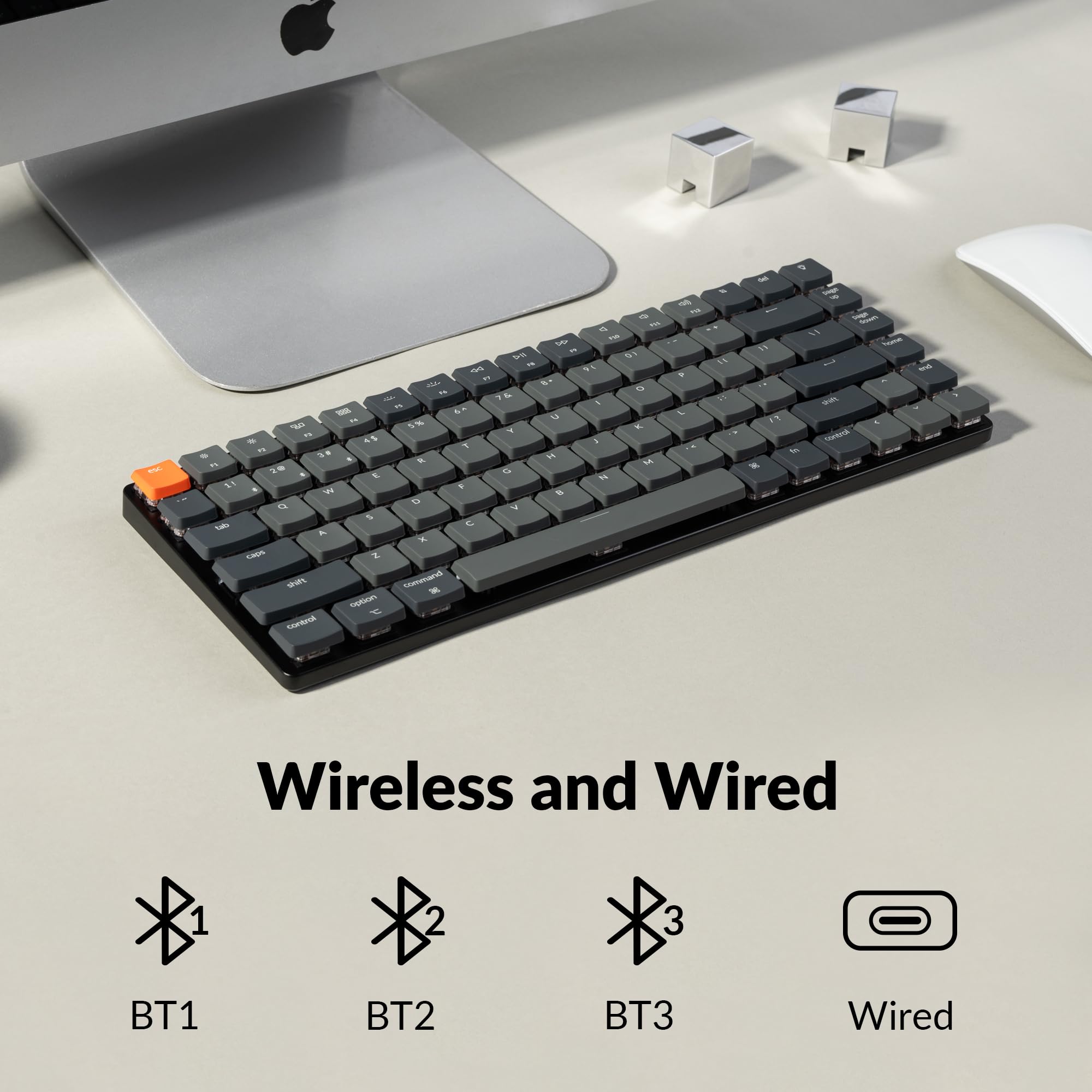 Keychron K3 Version 2, 84 Keys Ultra-Slim Wireless Bluetooth/USB Wired Mechanical Keyboard with White LED Backlit, Low-Profile Gateron Mechanical Blue Switch Compatible with Mac Windows