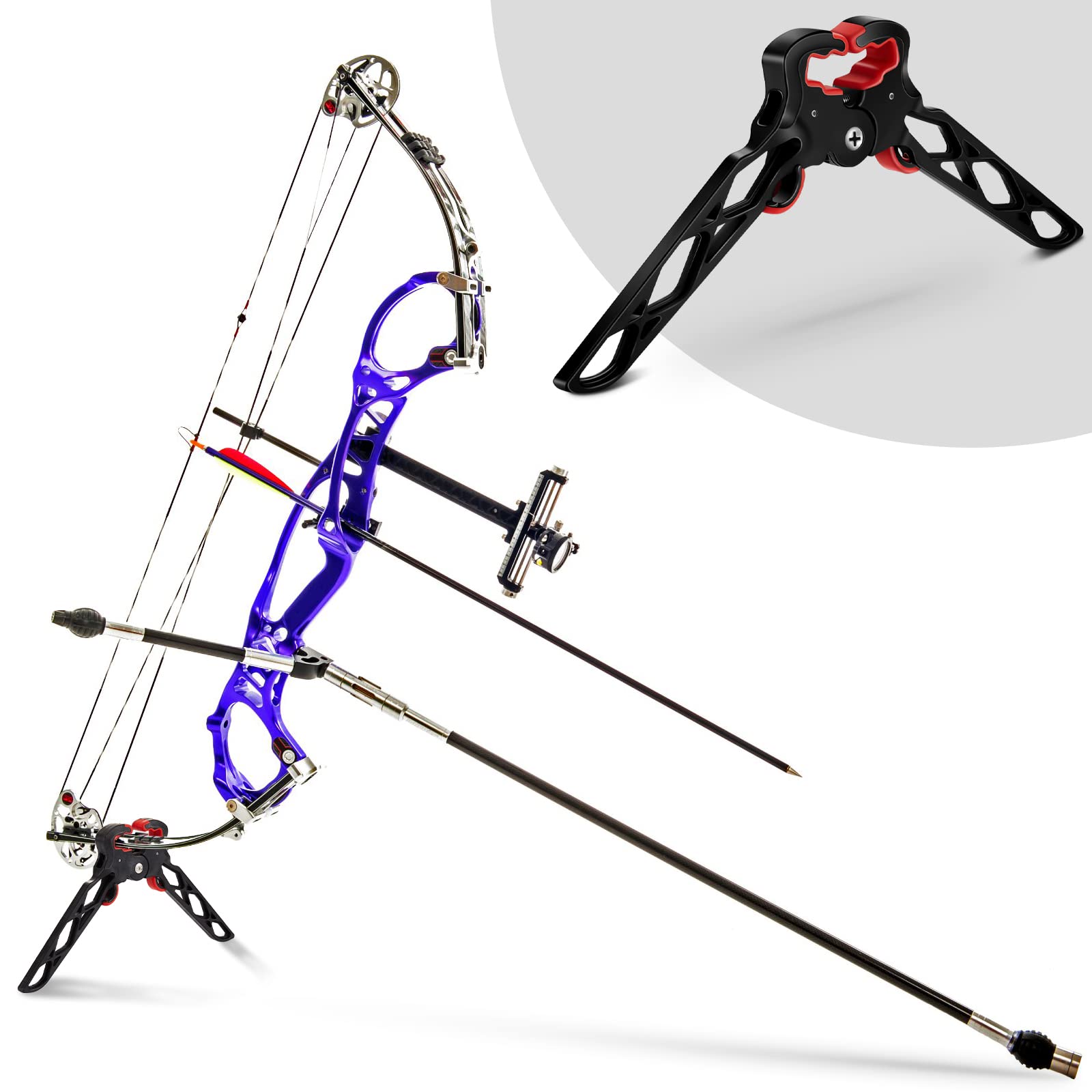 Lewtemi 2 Pcs Arrow Saw Archery Bow Stand Folding Portable Bow Stand for Compound Bow Limb Clamp Kick Stand Holder for Hunting Target Shooting Sports Accessories