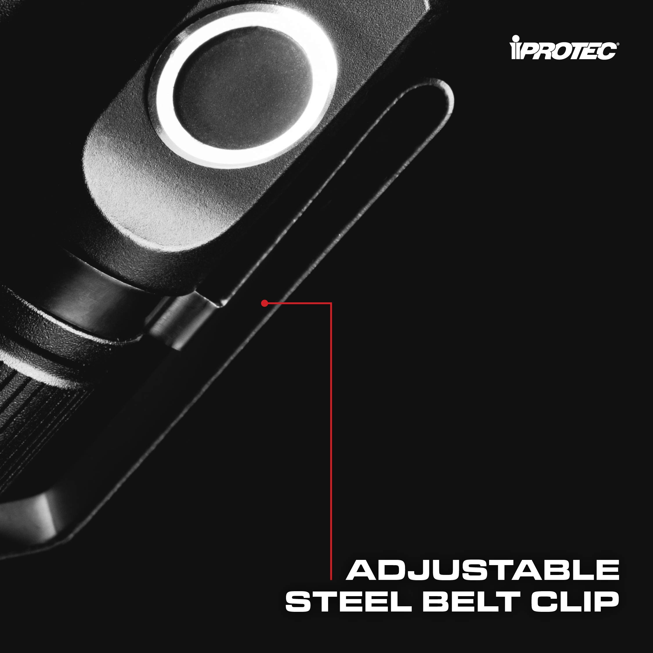 iProtec PRO500RCAngle 500 Lumen 90 Degree Pivoting Flashlight, USB Rechargeable Angled Tactical Work Light with Rotating Head 3 Light Modes; Pocket Clip Magnetic Base for Hands-Free Lighting