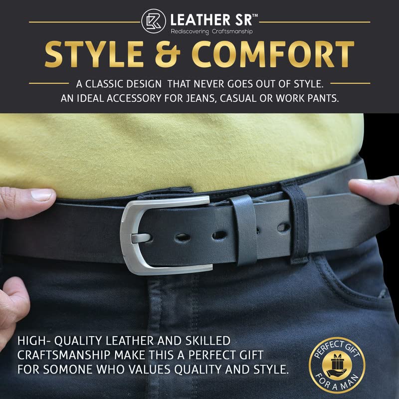 Leather SR Classic Mens Leather Belts Genuine Cow Leather Belt - Leather Belt For Men - Mens Work Belts Leather Heavy Duty (Black, 40)