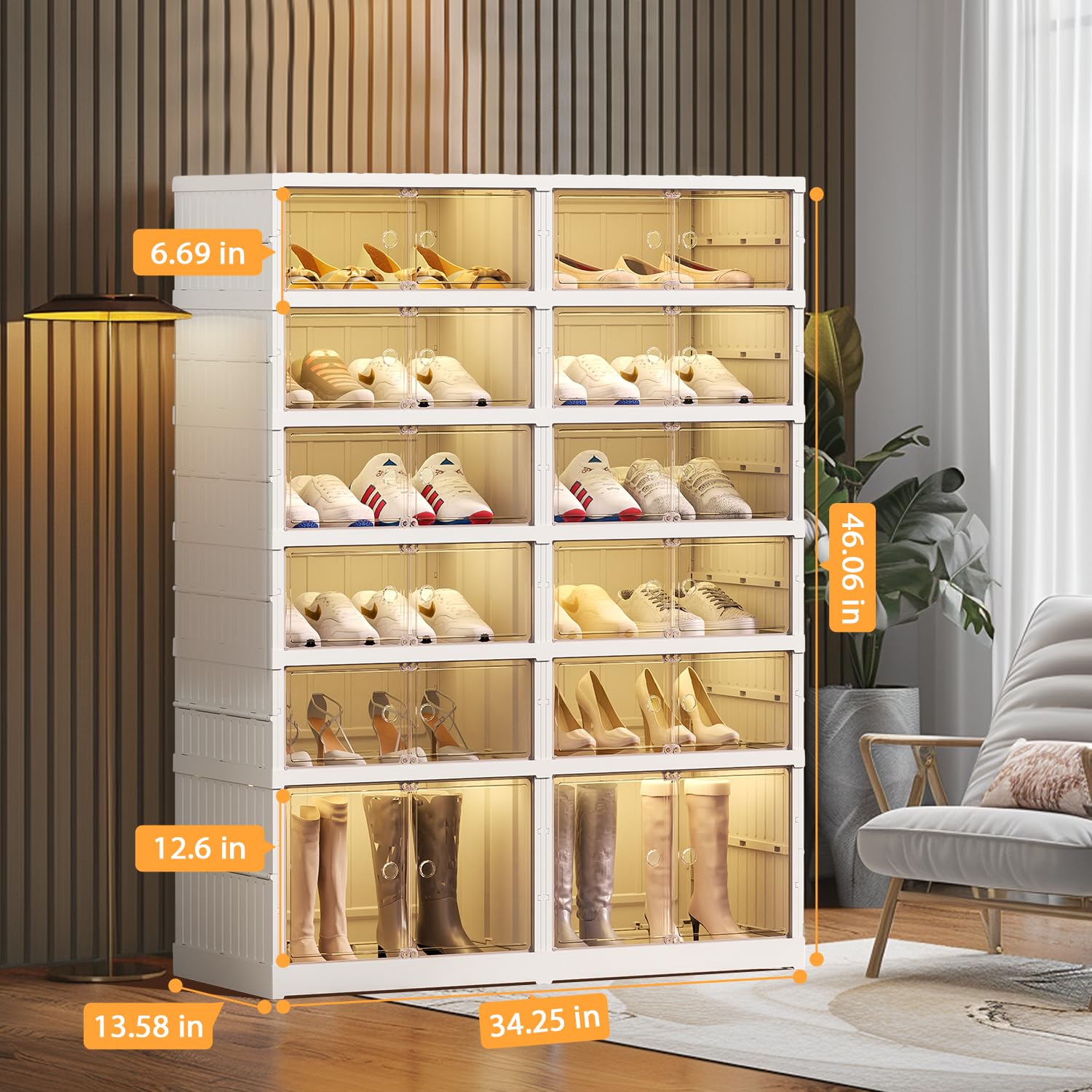 Tokokimo 6-Tier Foldable Shoe Rack, 24 Pairs Shoe Storage, Portable Shoe Rack Organizer with Magnetic Clear Door, Fast Easy Assemble Shoe Cabinet
