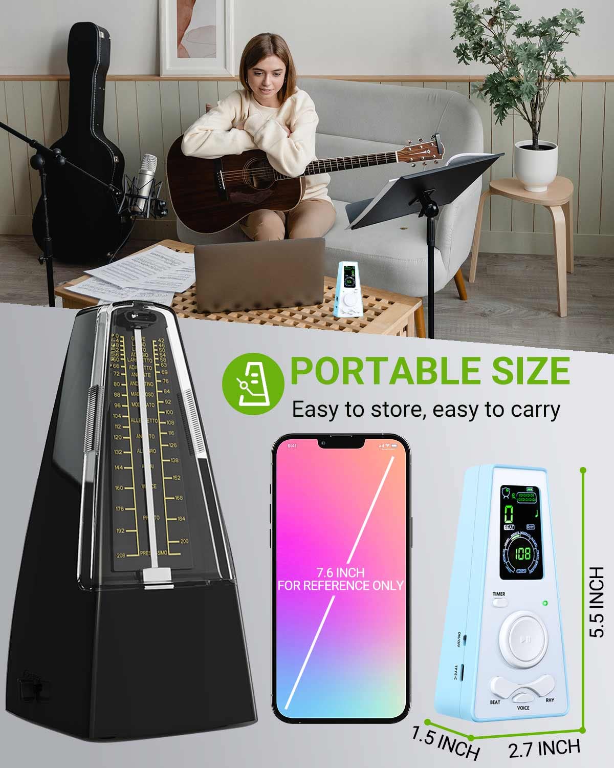 LMS Electronic Metronome Digital Metronome Universal Metronome for Piano Metronome for Guitar Violin Drum with Timer LCD Display Volume Control (Black)