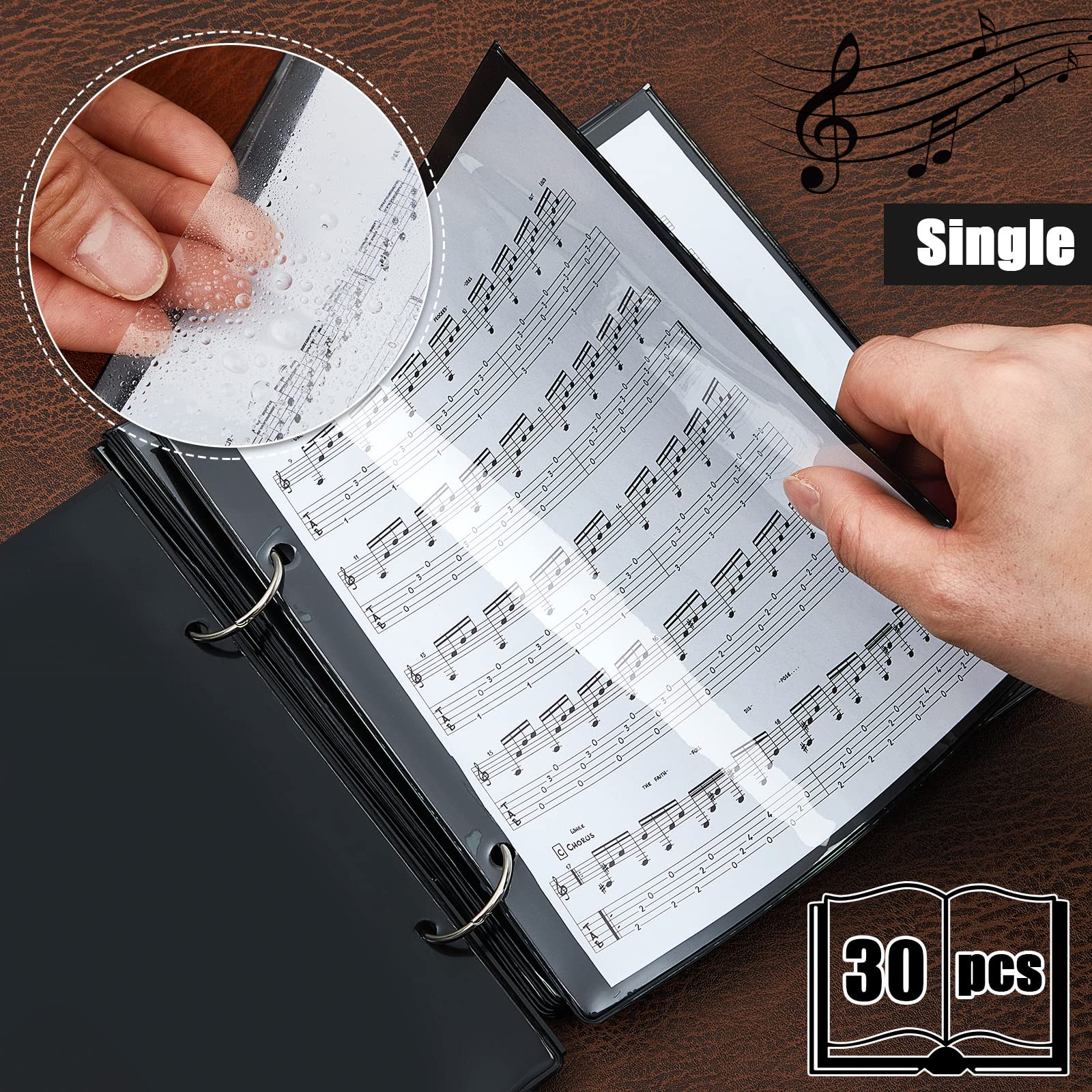Music Flip Folder Marching Band Flip Folio Folder with 30 Windows and 2 Holes for Music, 7.2 x 6.4 Inches