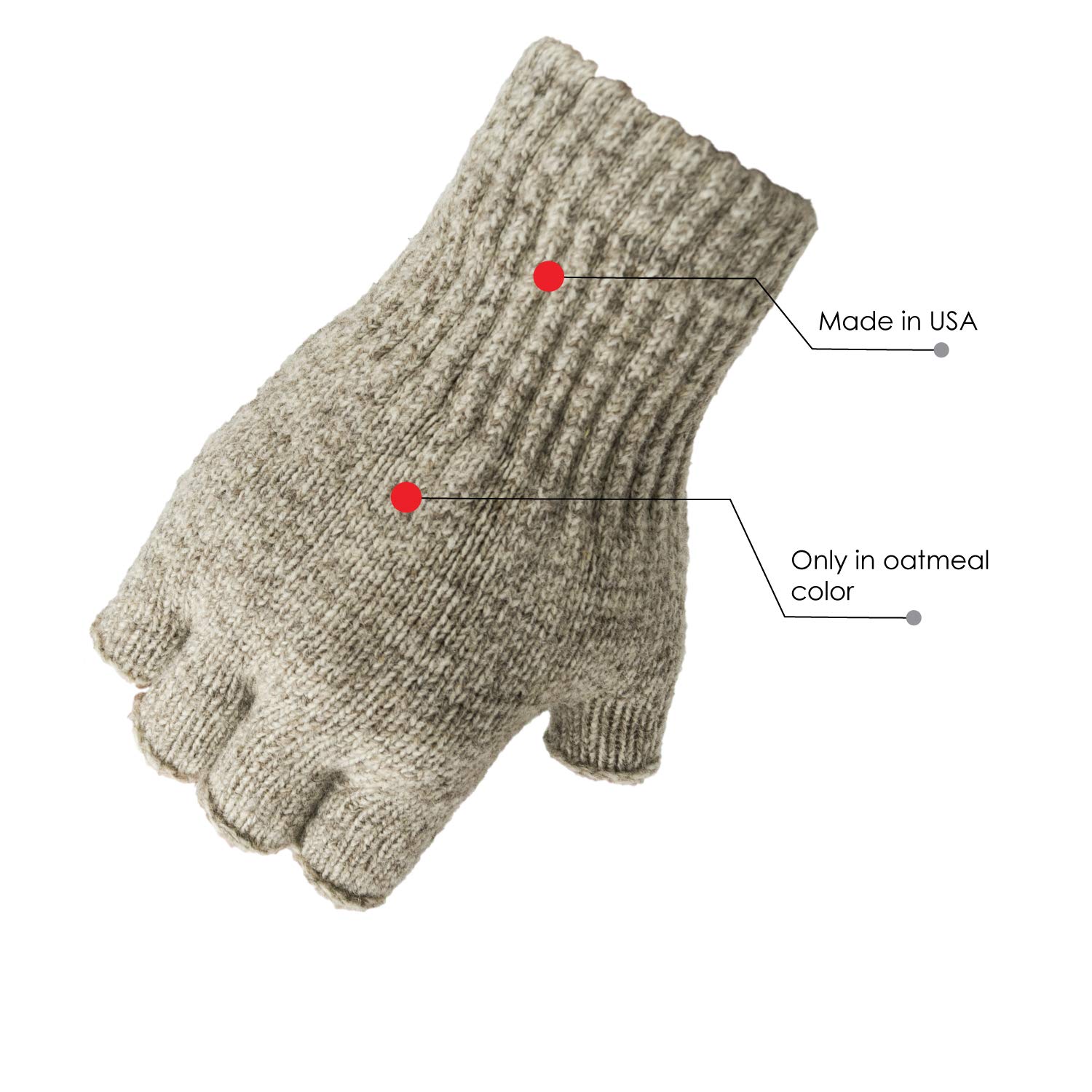 Illinois Glove Company Fingerless Ragg Wool Gloves Made in the USA Style 351 (Small)