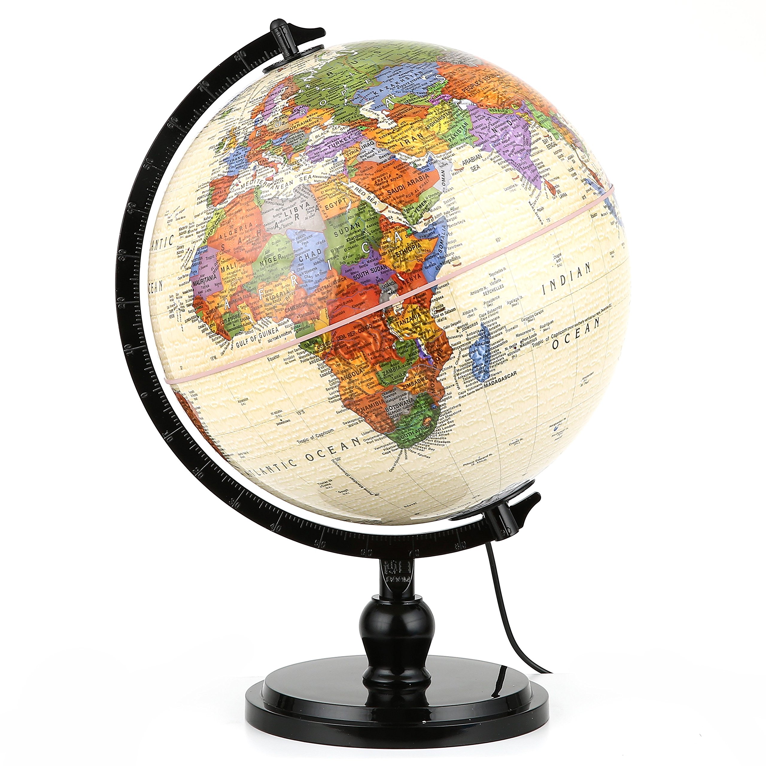 Illuminated Antique World Globe (10”/25 cm Diameter) – Premium Antique Desktop World Globe, Perfect for Home & Office Décor, Over 4,000 Place Names, Energy-Saving LED, Weighted Base