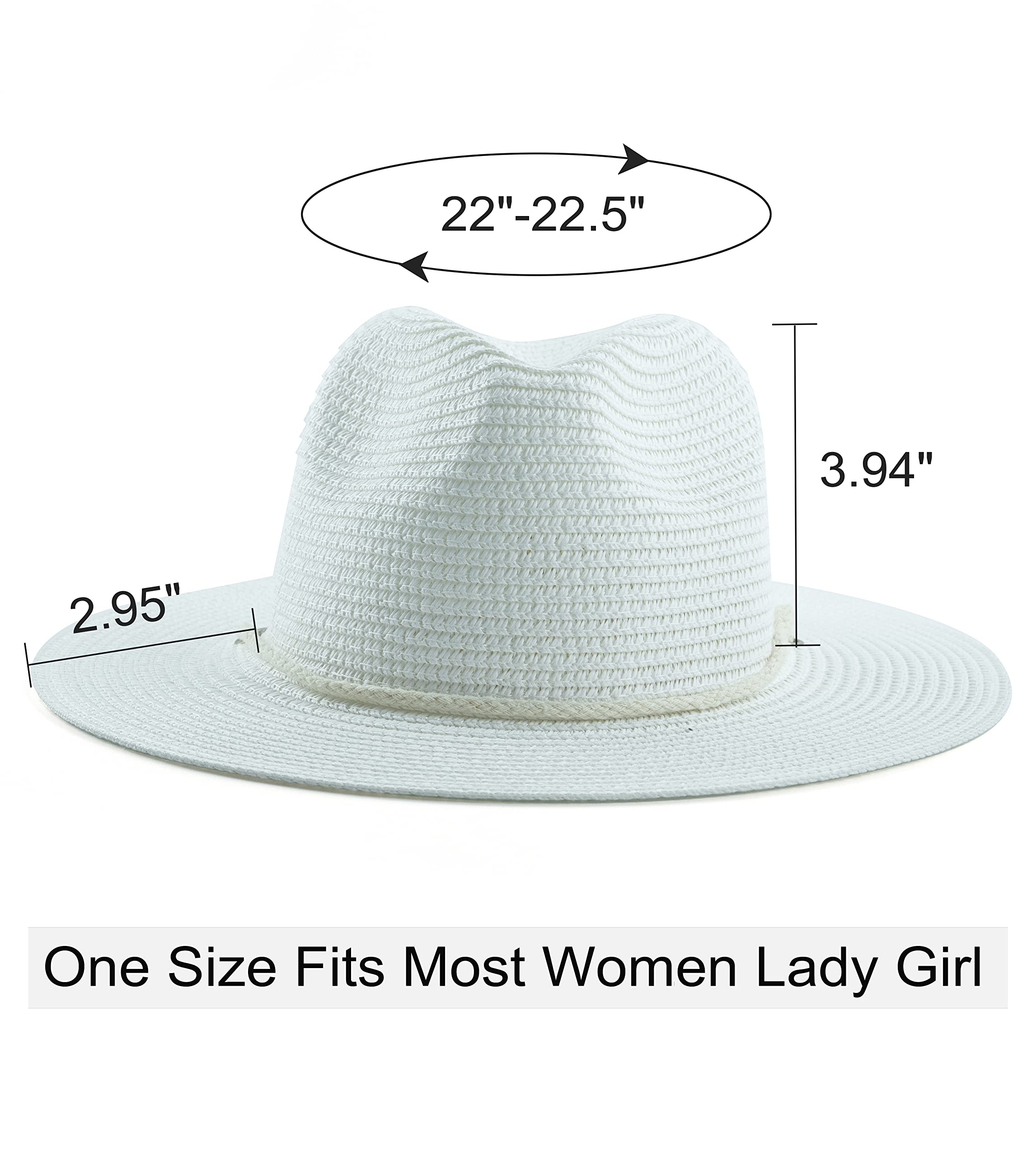 Koreshion Women Straw Panama Hat Summer Wide Brim Fedora Cap Beach Sun Hats UV UPF50+ White