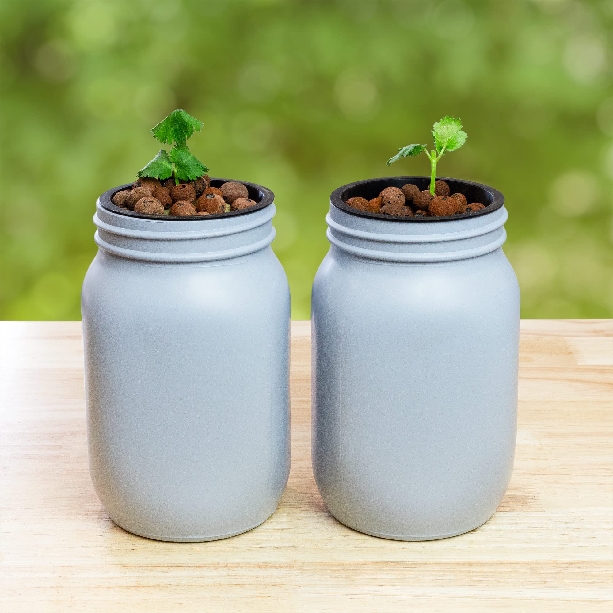Hydroponic Mason Jar Starter Kit (10-Piece Set); w/Painted Mason Jars, Net Pots, Rockwool, Clay Pebbles and Instructions