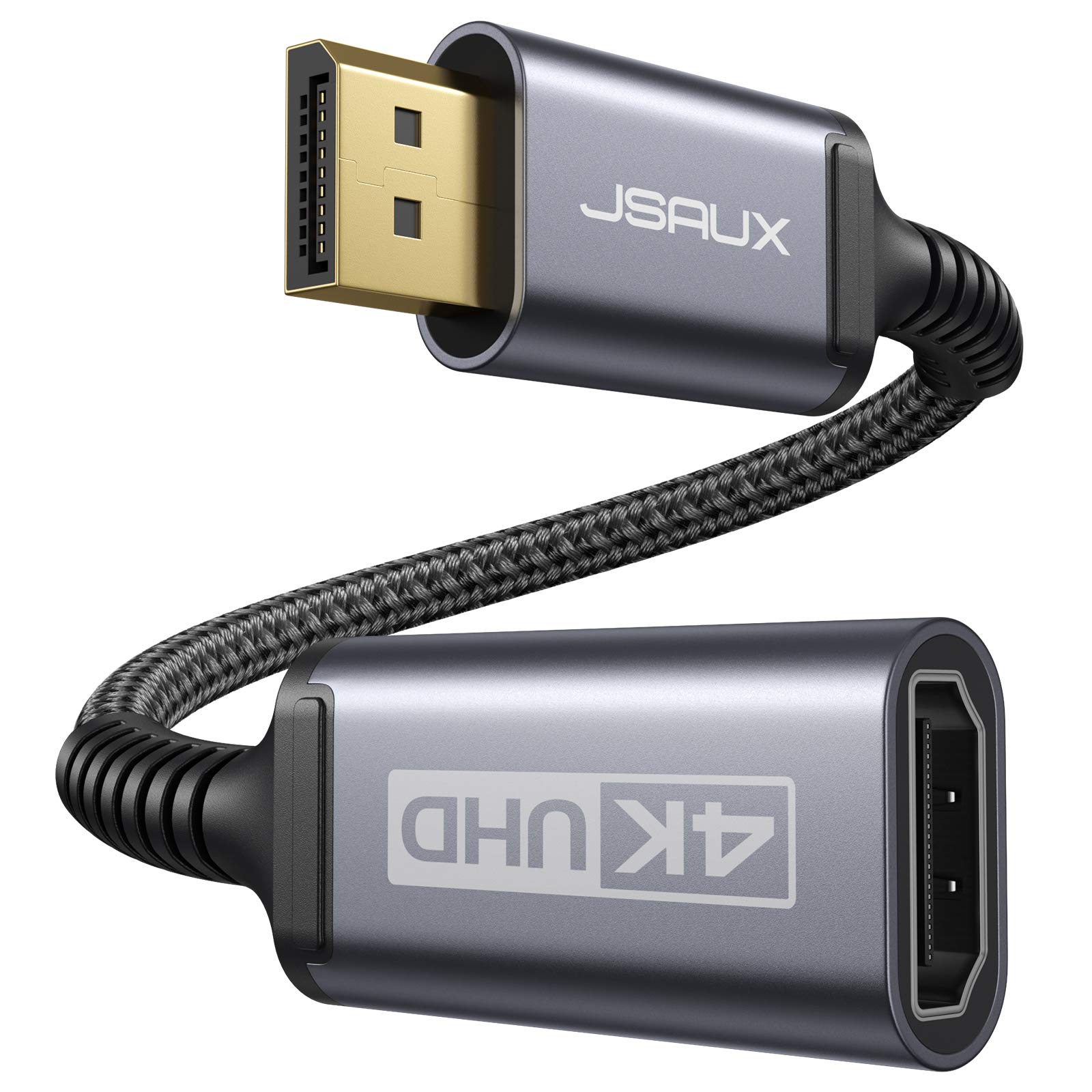 JSAUX 4K DisplayPort to HDMI Adapter, Display Port to HDMI Adapter Cable (4K@30Hz) Uni-Directional UHD High-Speed DP to HDMI Adapter for HP, Dell, GPU, AMD, NVIDIA and More