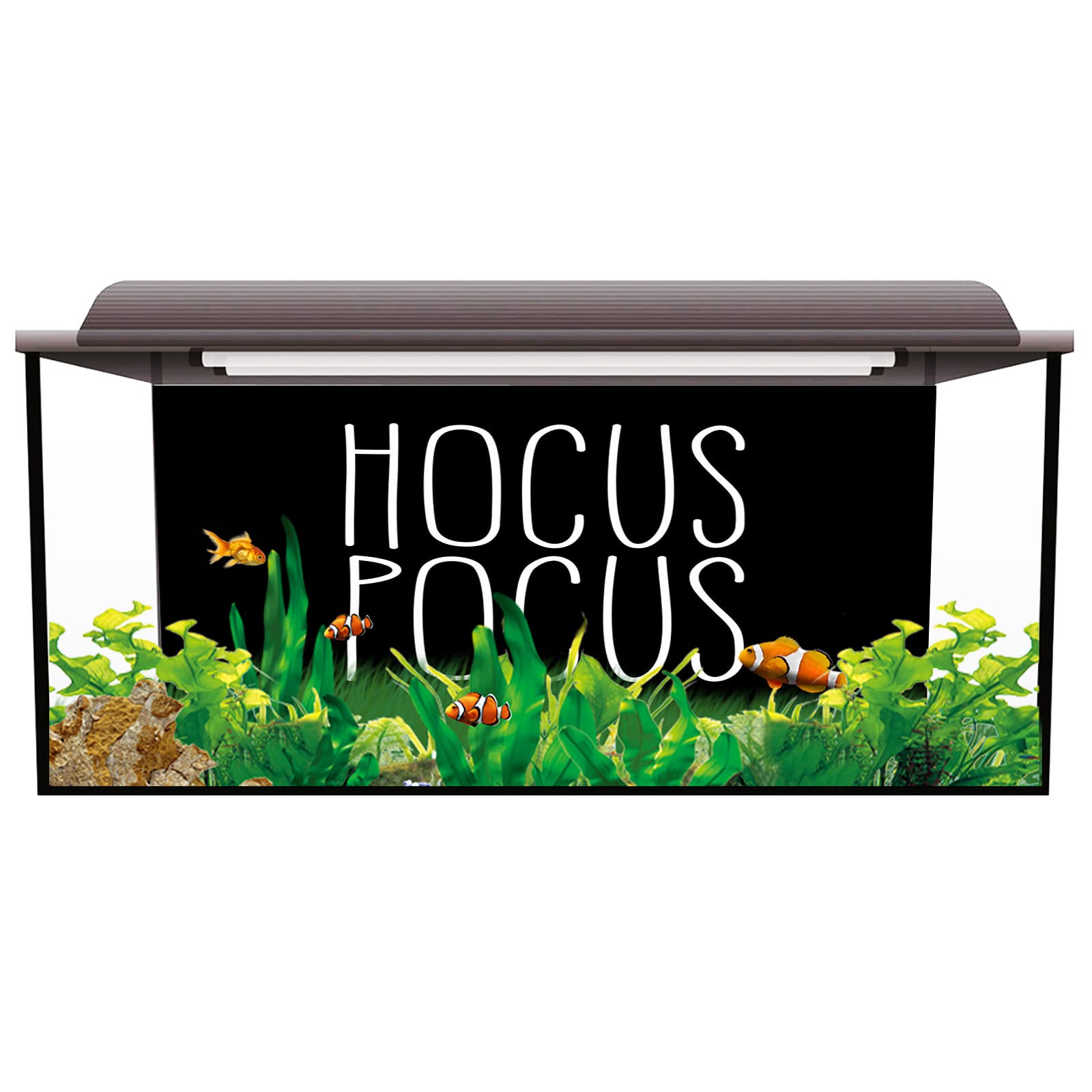 Hocus Pocus Fish Tank Stickers PVC Aquarium Background Easy Use Fish Backdrop Aquarium for Fish Tank Decoration 16.4x24.4 inch Halloween Long Font Black White Texture