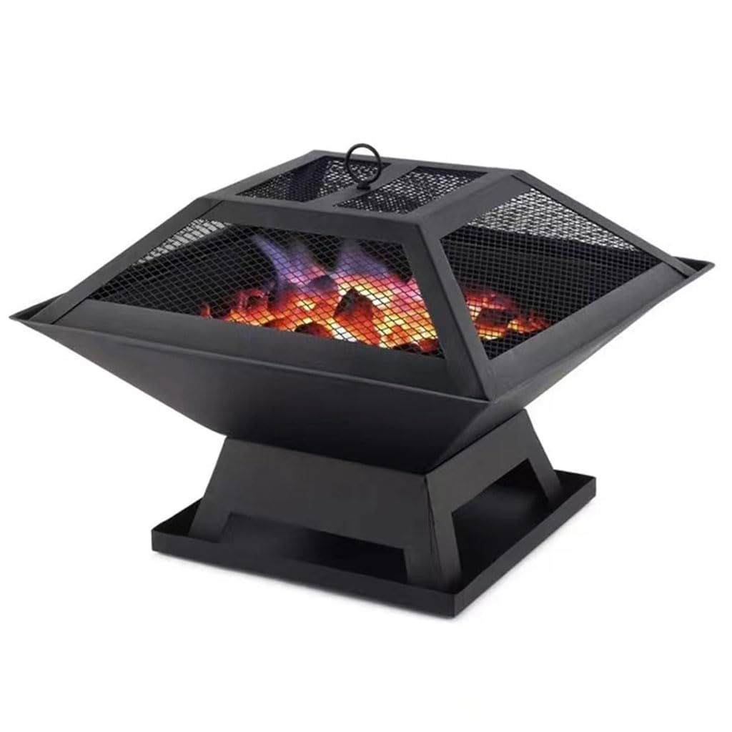 HOYOC 19" Portable Propane Fire Pit for Camping Wood Fire Pit with Cooking Grill Metal Outdoor Fire Pit Table Multiuse Square Patio BBQ Firepit for Patio Backyard Garden Picnic Bonfire Camping