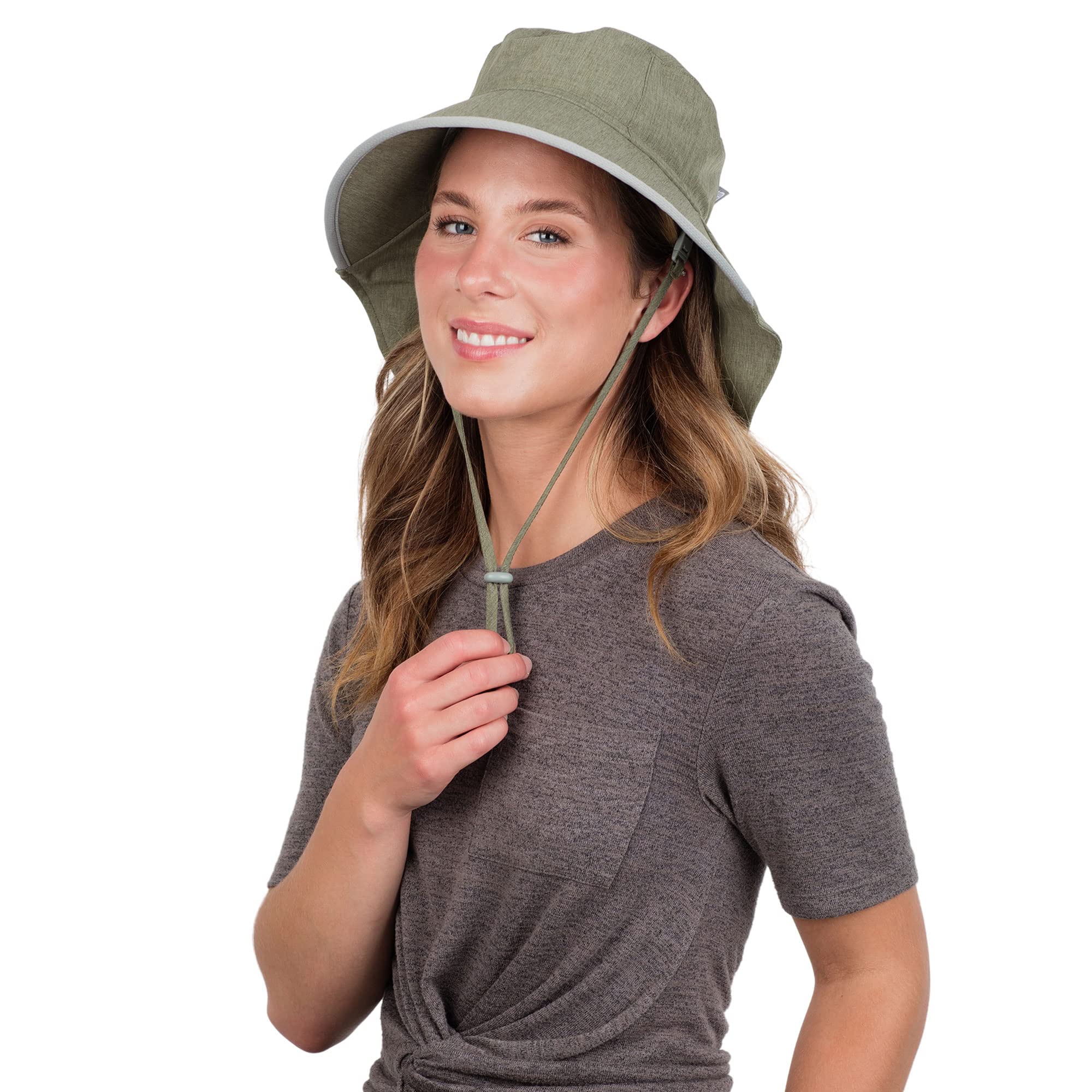 JAN & JUL Men and Women Sun Hat with Large Neck Flap and Adjustable Strap (Aqua-Dry Adventure: Black, L)
